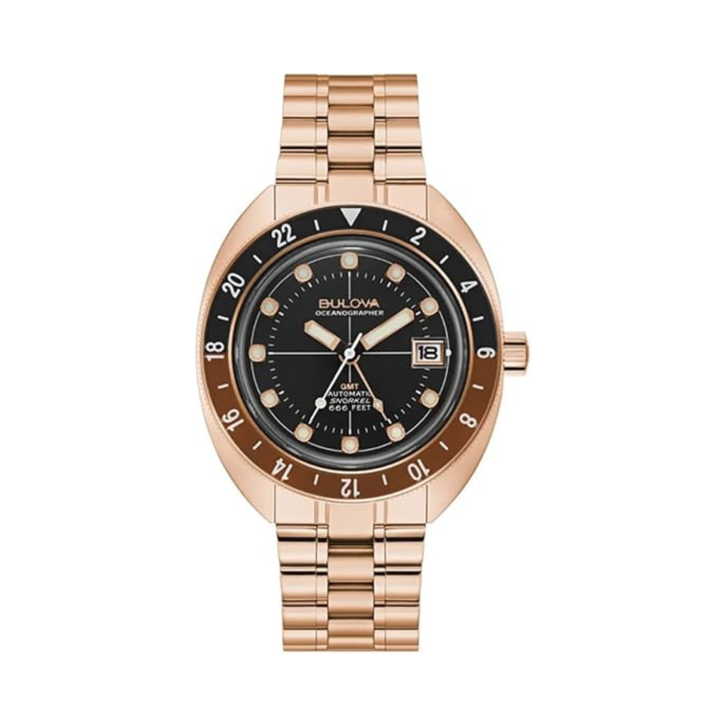 Bulova Oceanographer GMT Automatic Rose Gold Stainless Steel Watch ...